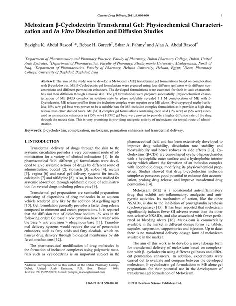 Pdf Meloxicam β Cyclodextrin Transdermal Gel Physicochemical