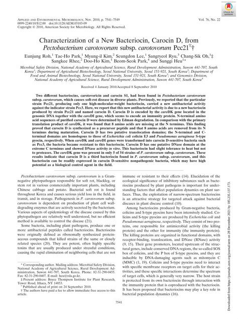 Pdf Characterization Of A New Bacteriocin Carocin D From Pectobacterium Carotovorum Subsp