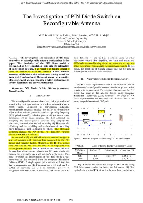 Pdf The Investigation Of Pin Diode Switch On Reconfigurable Antenna