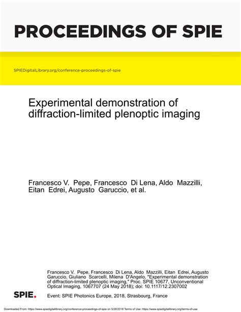 PDF Experimental Demonstration Of Diffraction Limited Plenoptic Imaging