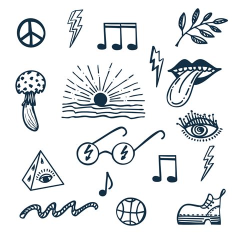 collection of groove psychedelic elements retro design of hipster
