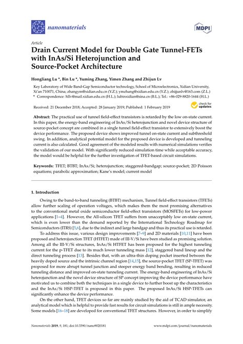 Pdf Drain Current Model For Double Gate Tunnel Fets With Inas Si Heterojunction And Source