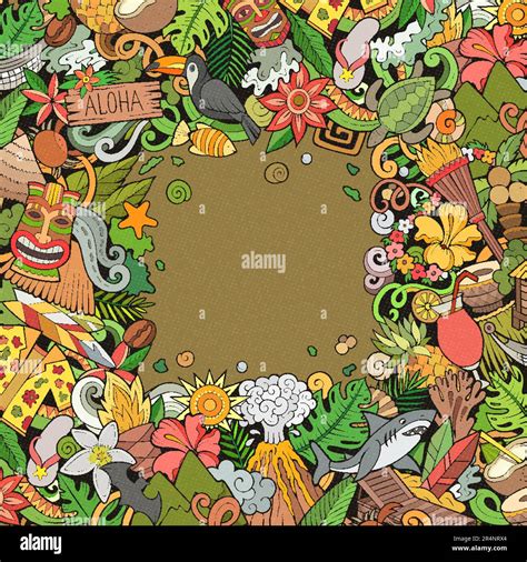 Hawaii Cartoon Vector Doodles Frame Hawaian Border Design Tropical