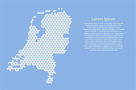 네덜란드 지도 배너 포스터 인사말 카드에 대 한 노드와 밝은 파란색 배경에 기하학적 패턴을 반복 하는 흰색 삼각형에서 추상