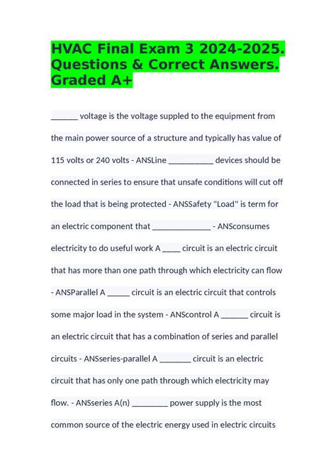 Hvac Final Exam 3 2024 2025 Questions And Correct Answers Graded A