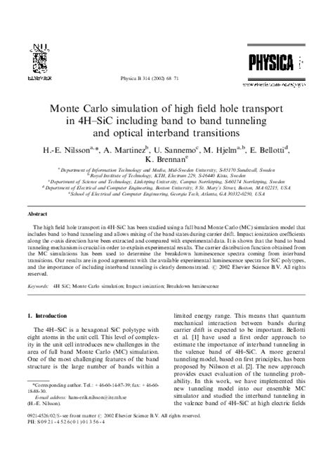 Pdf Monte Carlo Simulation Of High Field Hole Transport In 4hsic