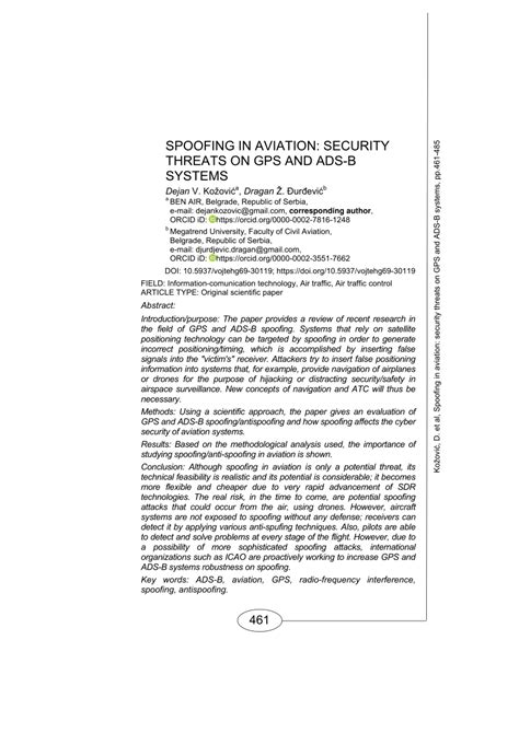 Pdf Spoofing In Aviation Security Threats On Gps And Ads B Systems