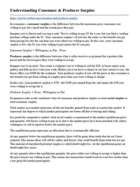 Outlier Understanding Consumer And Producer Surplus Pdf Economic