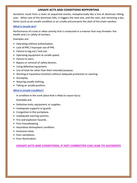 Unsafe Acts Conditions Reporting Pdf