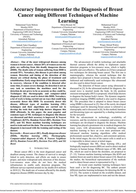 Pdf Accuracy Improvement For The Diagnosis Of Breast Cancer Using Different Techniques Of