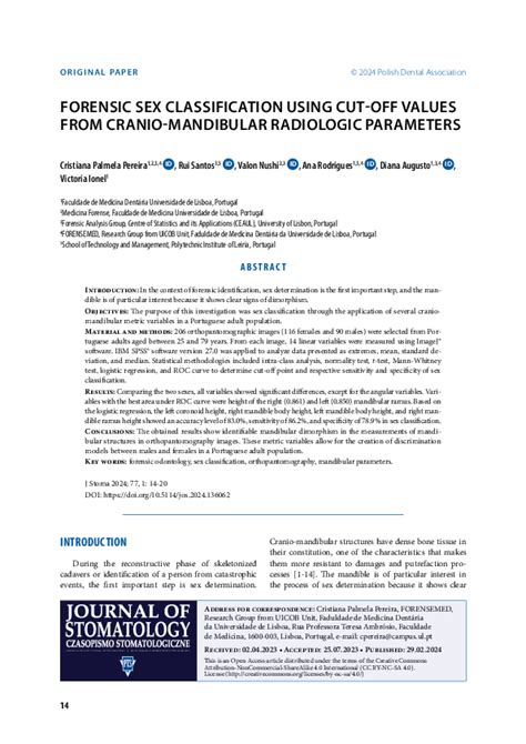 Pdf Forensic Sex Classification Using Cut Off Values From Cranio Mandibular Radiologic Parameters