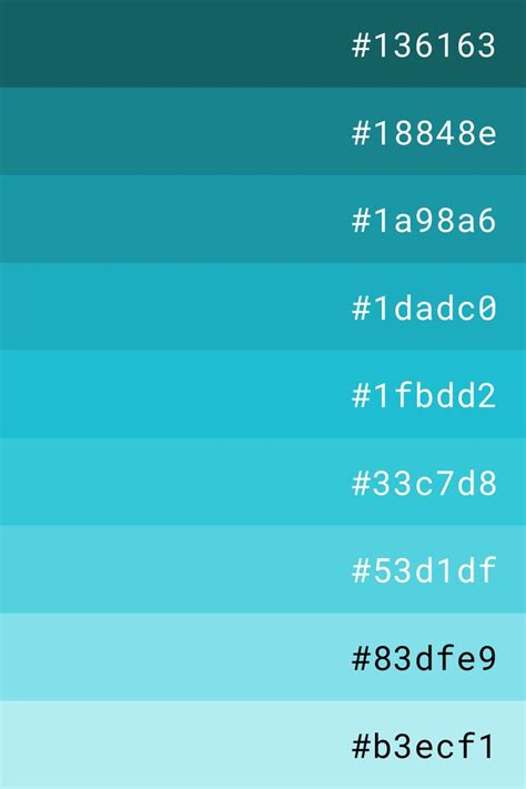 Cyan Color Palette With Hex Codes Cyan Color Palette Hex Code Cyan