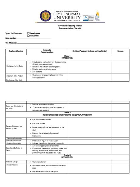 Research In Teaching Science Recommendations Checklist Pdf