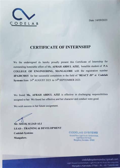 Afrah Abdul Aziz On Linkedin React Internshipcompletion Codelabssystems Careergrowth