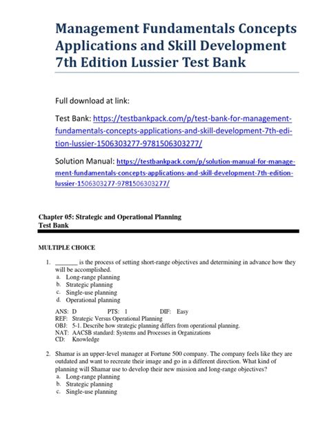 Management Fundamentals Concepts Applications And Skill Development 7th Edition Lussier Test