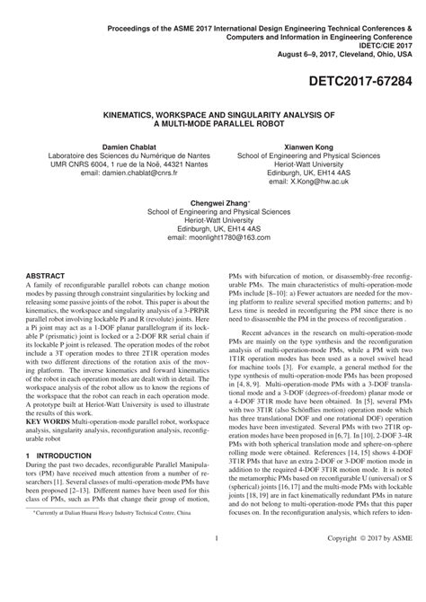 pdf kinematics workspace and singularity analysis of a multi mode