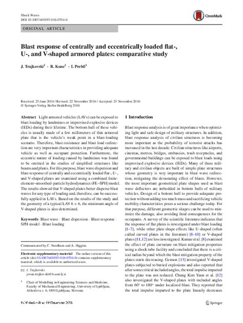 Pdf Blast Response Of Centrally And Eccentrically Loaded Flat U And V Shaped Armored