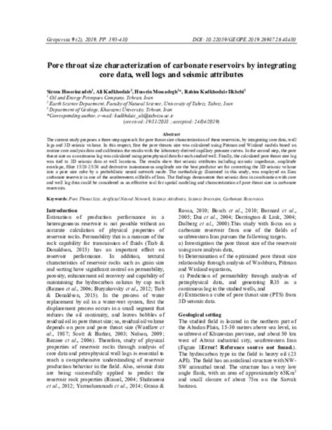 Pdf Pore Throat Size Characterization Of Carbonate Reservoirs By Integrating Core Data Well
