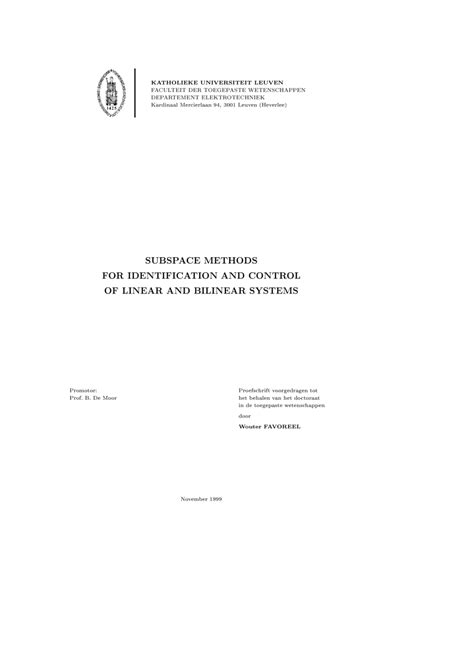 Pdf Subspace Methods For Identification And Control Of Linear And Bilinear Systems