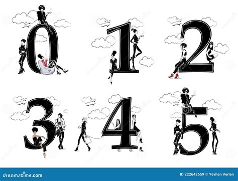 Fashion Girls In Sketch Style With Numbers Vector Illustration Stock Vector Illustration Of