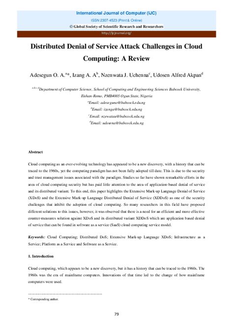 pdf distributed denial of service attack challenges in cloud