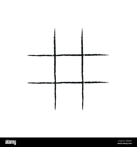 Rough Hand Drawn Black Tic Tac Toe Grid With Uneven Textured Lines On White Background Stock