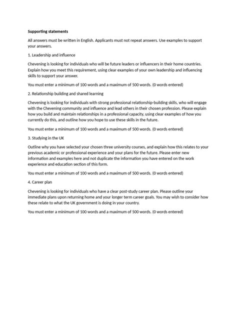 Supporting Statements Chevening Pdf