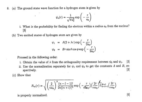 Solved A ﻿the Ground State Wave Function For A Hydrogen
