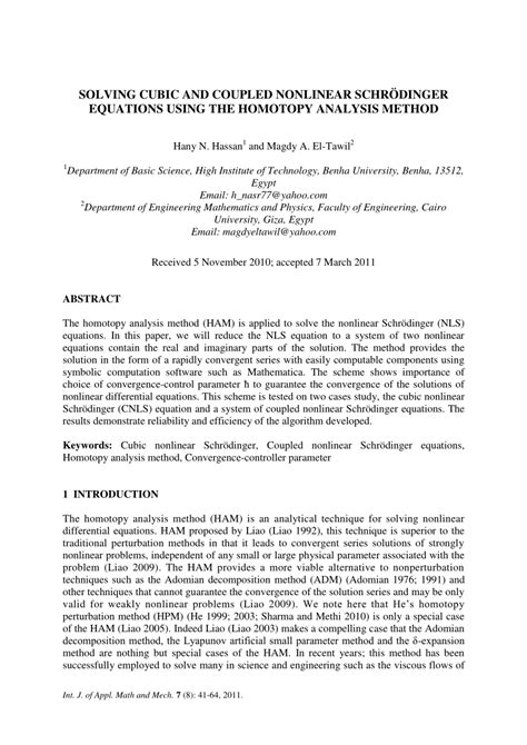 Pdf Solving Cubic And Coupled Nonlinear Schrödinger Equations Using The Homotopy Analysis Method