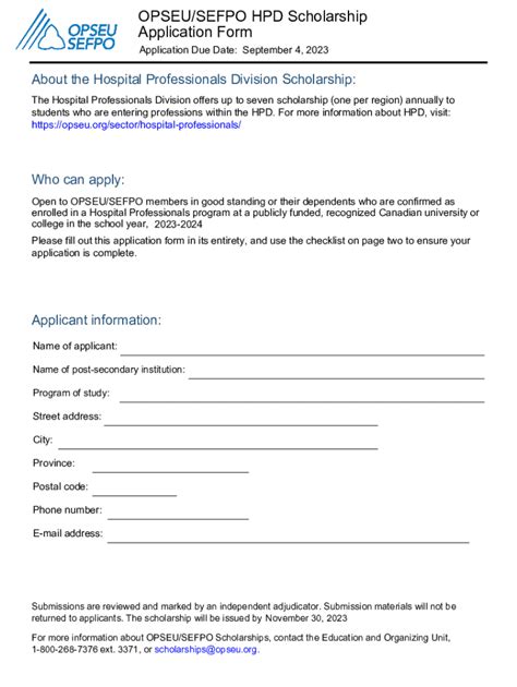 Fillable Online Opseusefpo Hpd Scholarship Application Form Fax Email Print Pdffiller
