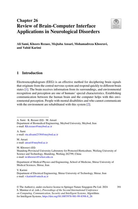 Pdf Review Of Brain Computer Interface Applications In Neurological Disorders