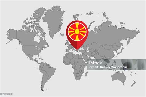 世界地図に北マケドニアの旗で地図をピン留めしますベクターイラストレーション アイコンのベクターアート素材や画像を多数ご用意 アイコン