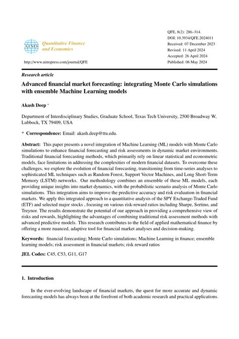 Pdf Advanced Financial Market Forecasting Integrating Monte Carlo