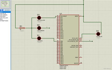 Stm32f103的流水灯点亮版本1寄存器地址操作proteus Stm32f103c8t6最小系统仿真 Csdn博客