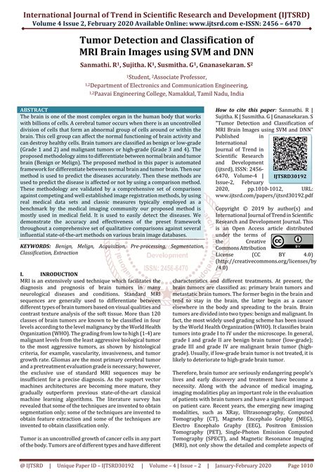 Tumor Detection And Classification Of MRI Brain Images Using SVM And DNN PDF