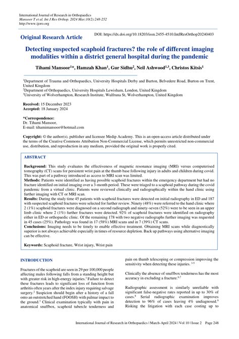 Pdf Detecting Suspected Scaphoid Fractures The Role Of Different