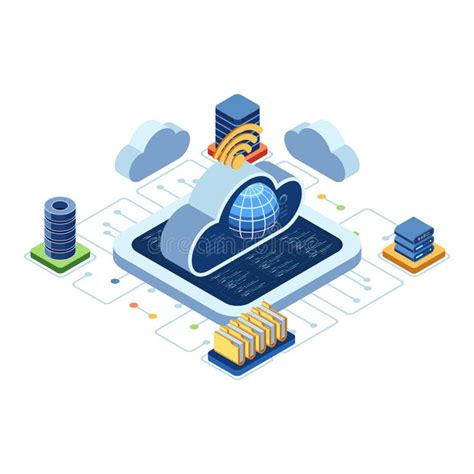 Isometric Cloud Computing With Global Network And Data Center Stock Vector Illustration Of