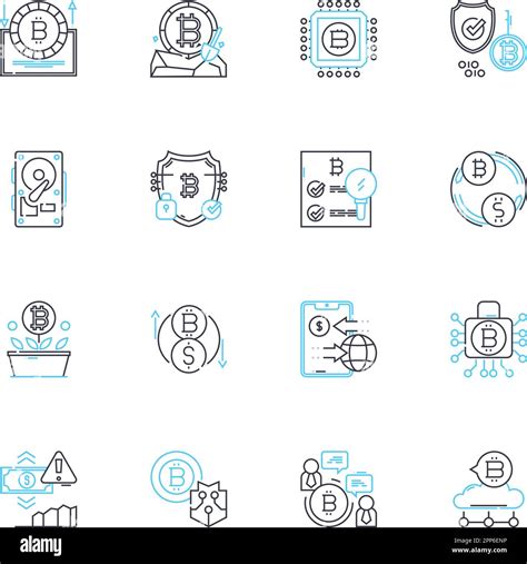 Fintech Startups Linear Icons Set Digital Innovation Disruption Blockchain Payment