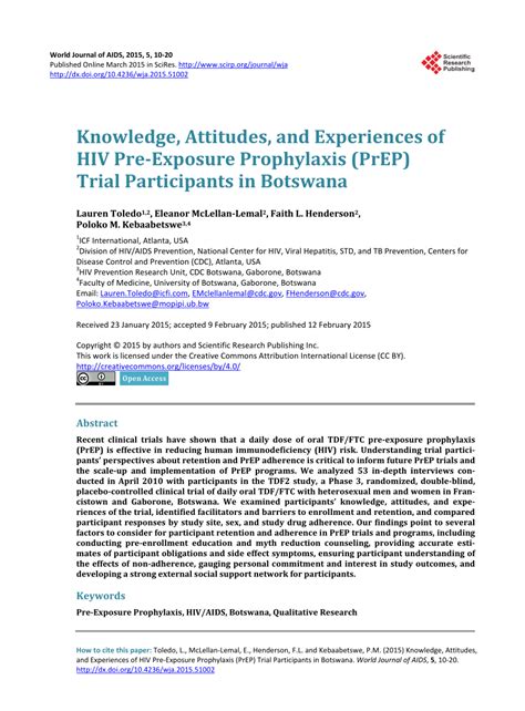 Pdf Knowledge Attitudes And Experiences Of Hiv Pre Exposure Prophylaxis Prep Trial