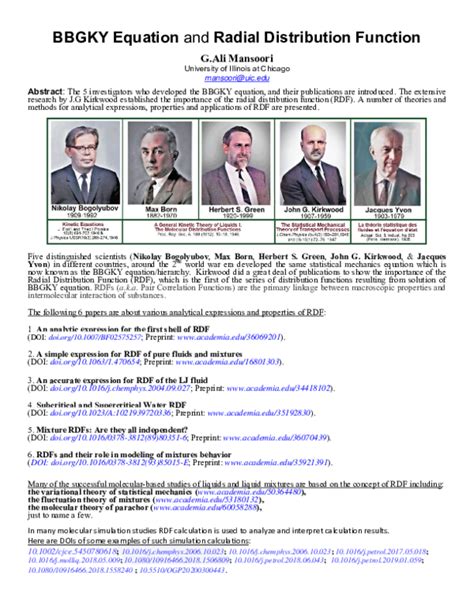 Pdf Bbgky Equation And Radial Distribution Function G Ali Mansoori