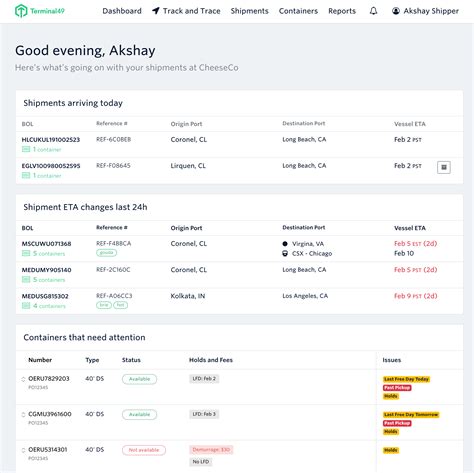 shipment and container tracking by terminal 49
