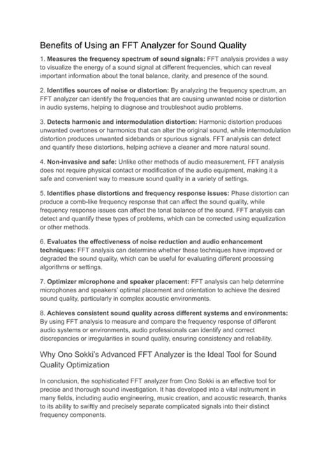 Optimizing Sound Quality With Ono Sokkis Advanced Fft Analyzer Pdf