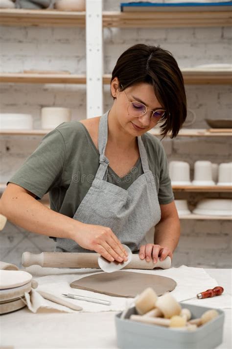 Preparing Clay For Cutting And Assembling It Slab Building Method In Ceramics Crafting Stock