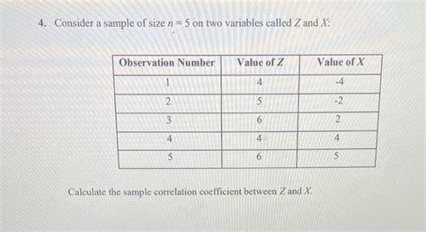 solved 4 consider a sample of size n 5 on two variables