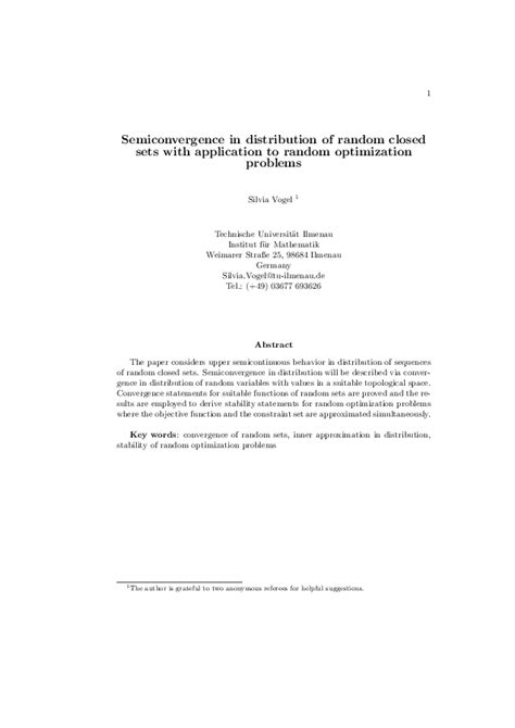 Pdf Semiconvergence In Distribution Of Random Closed Sets With