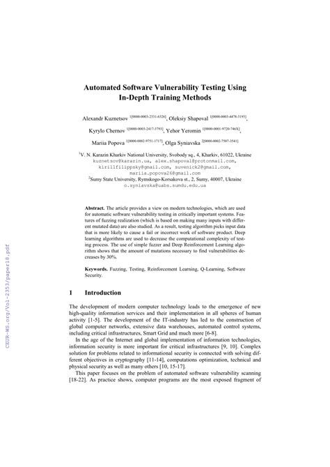 Pdf Automated Software Vulnerability Testing Using In Depth Training