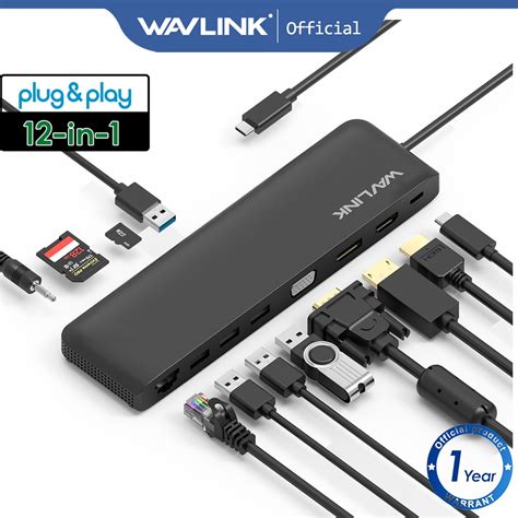 Wavlink USB C 12 In 1 Hub Docking Station Triple Display Type C Adapter With HDMI Display Port