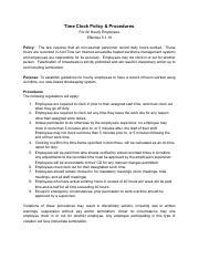 Time Clock Procedures Pdf Time Clock Policy Procedures For All Hourly Employees Effective 5