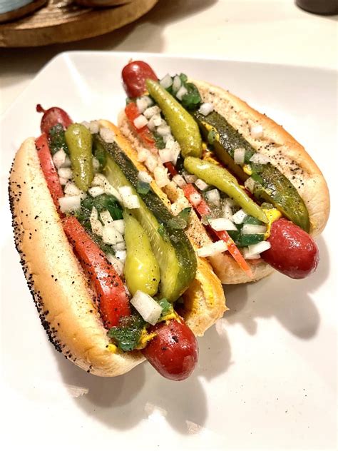 Chicago Dog With Poppy Seed Buns And Boars Head All Beef Franks