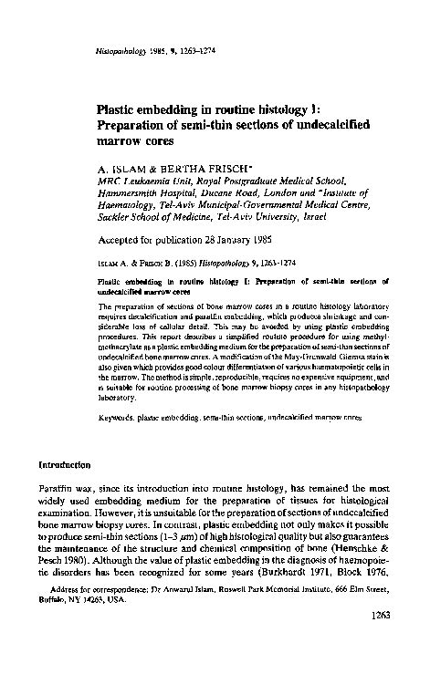 Pdf Plastic Embedding For Bone Marrow Histology